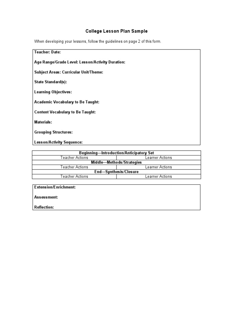 College Lesson Plan Template Guide | PDF | Lesson Plan | Teachers
