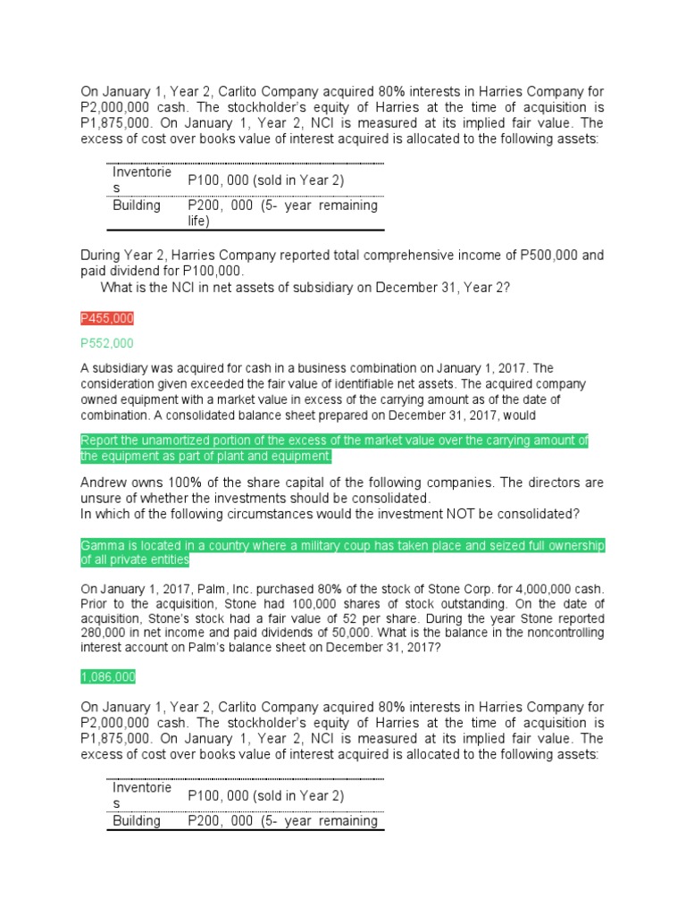 NCI and Goodwill in Acquisitions | PDF | Debits And Credits | Book Value