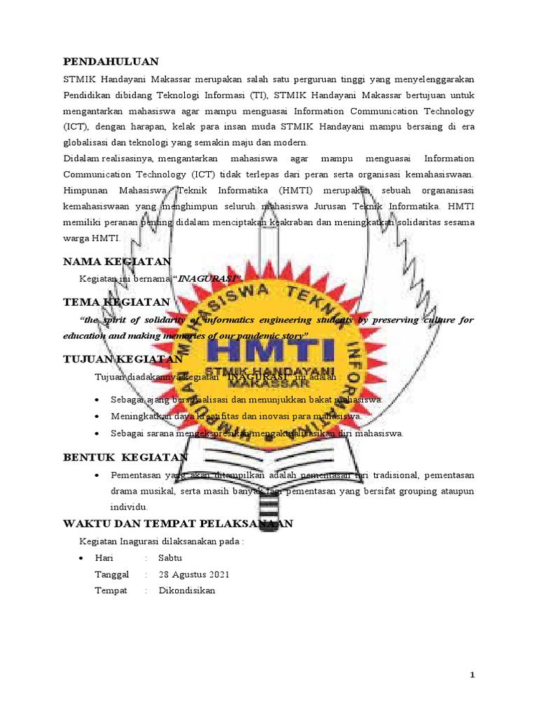 Proposal Kegiatan, Inagurasi | PDF