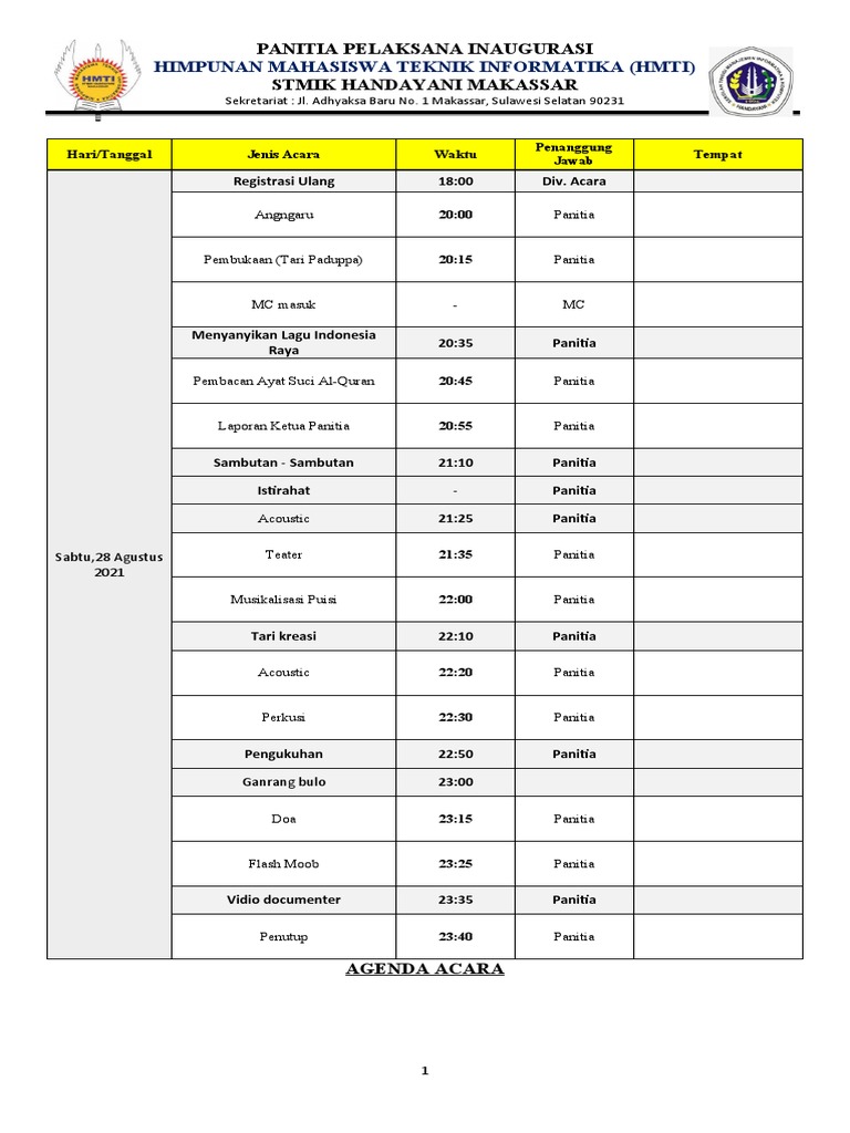 Agenda Acara Inagurasi 2021 Fiks | PDF