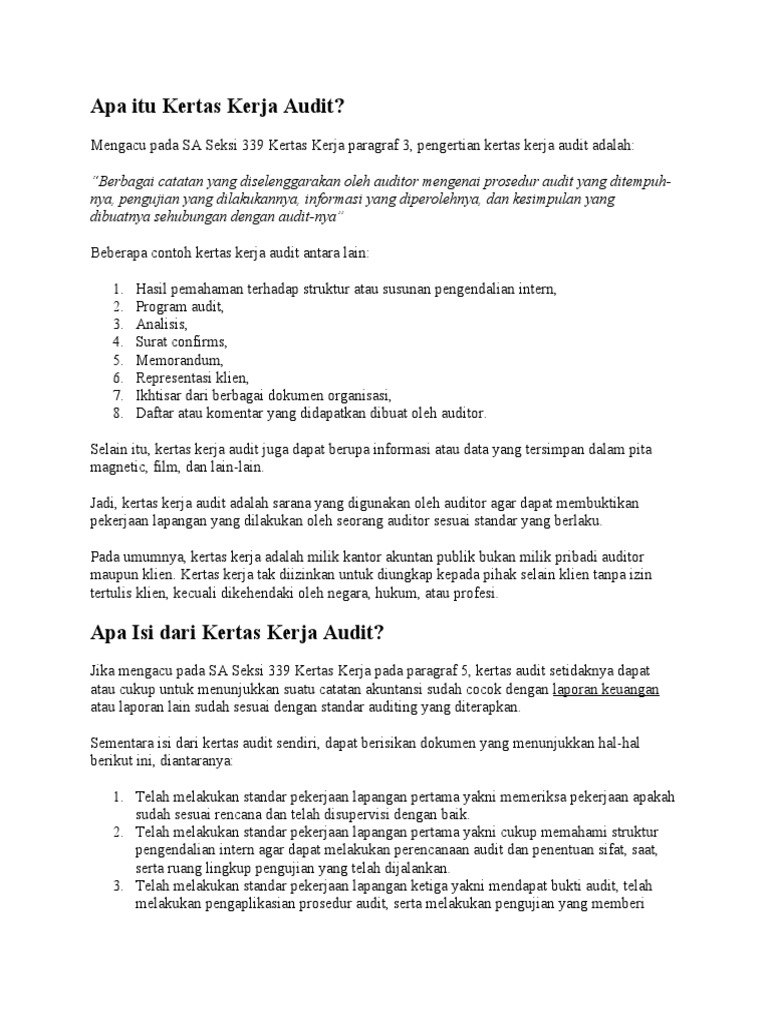 Apa Itu Kertas Kerja Audit | PDF