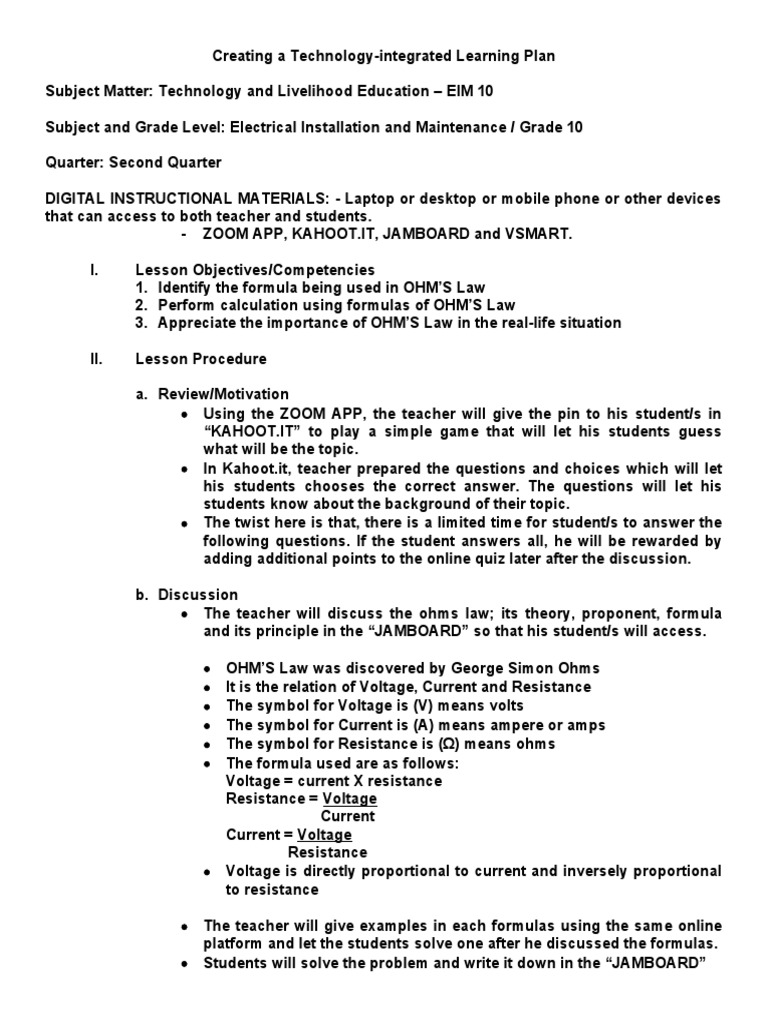 Creating A Technology-Integrated Learning Plan | PDF | Electrical ...