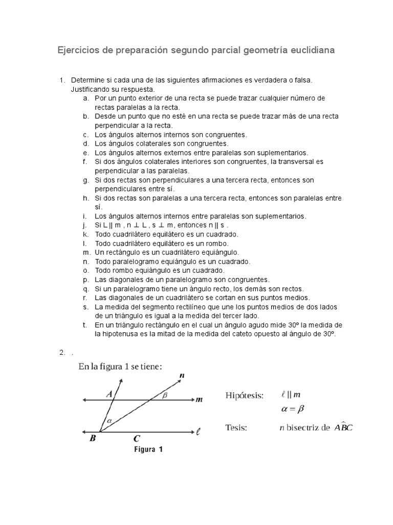 Ejercicios de Preparación Segundo Parcial Geometría Euclidiana | PDF | Triángulo | Perpendicular