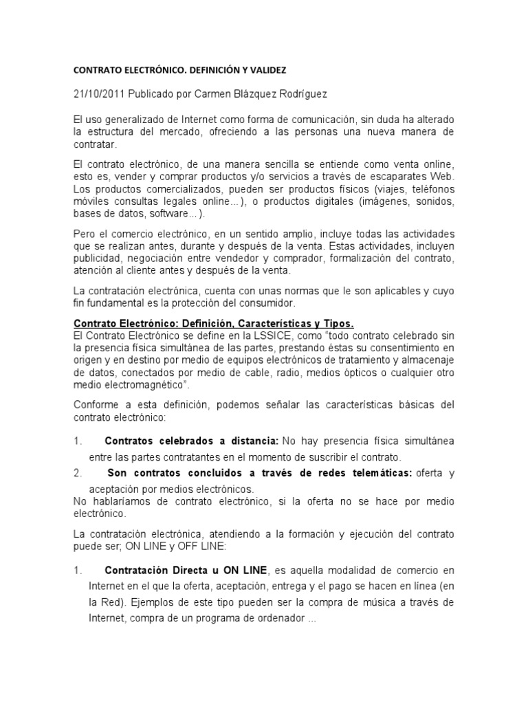 Contrato Electrónico Caracteristicas Pdf Comercio Electrónico