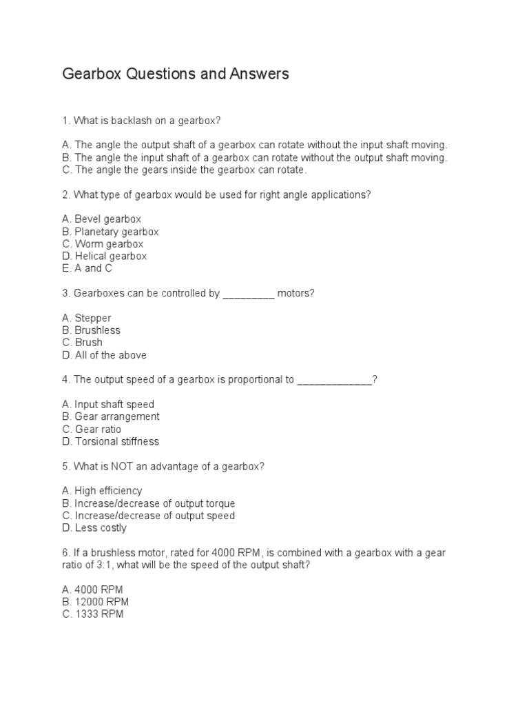 Gearbox Questions and Answers | PDF
