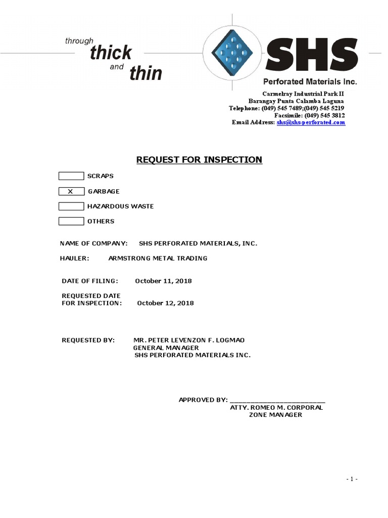 Request For Inspection | PDF