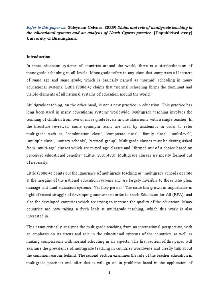 Status and Role of Multigrade Teaching I | PDF | Teachers | Curriculum