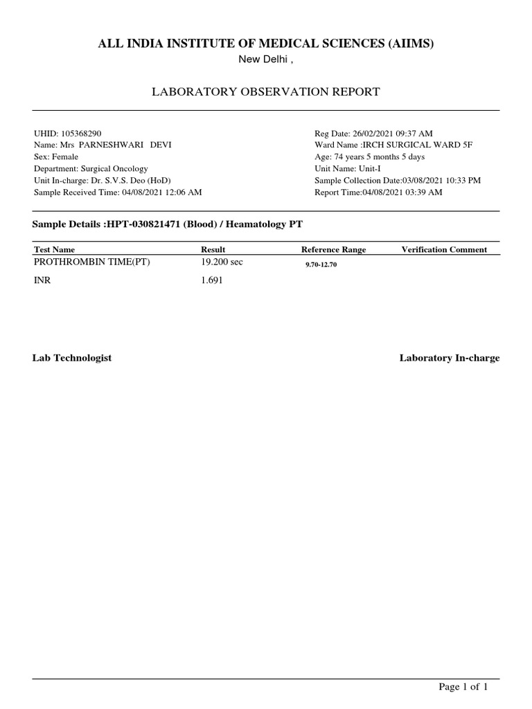 AIIMS Delhi Laboratory Observation Report | PDF