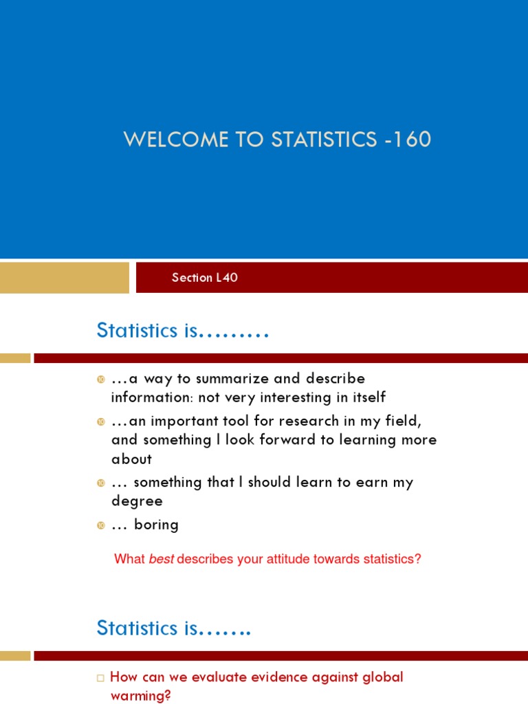 Welcome To Statistics - 160: Section L40 | PDF | Mode (Statistics ...