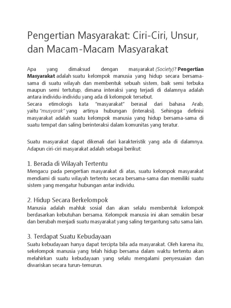 Pengertian Masyarakat | PDF