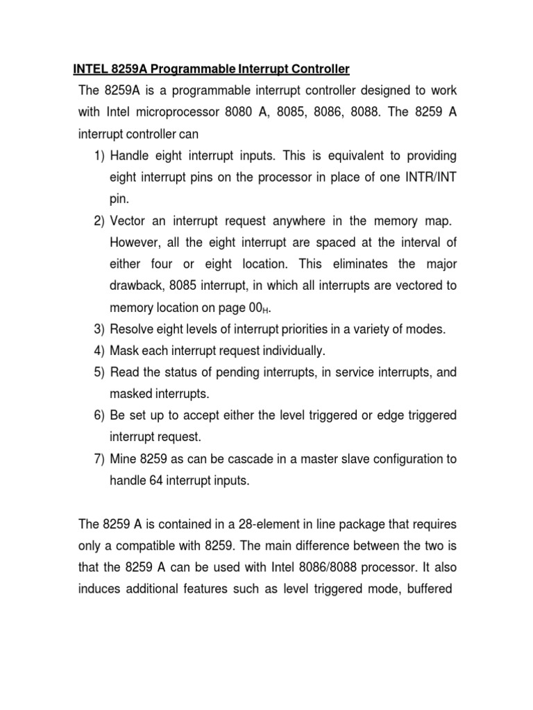 INTEL 8259A Programmable Interrupt Controller | PDF | Input/Output | Computer Engineering
