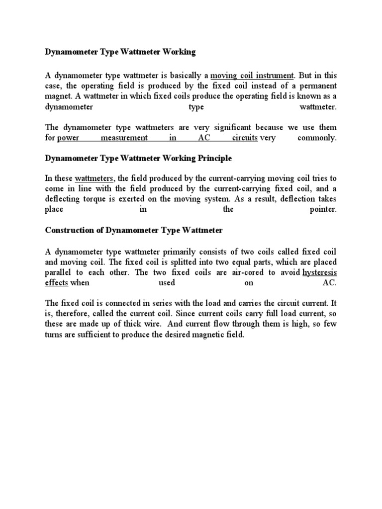 Dynamometer Type Wattmeter Working | PDF | Inductor | Inductance