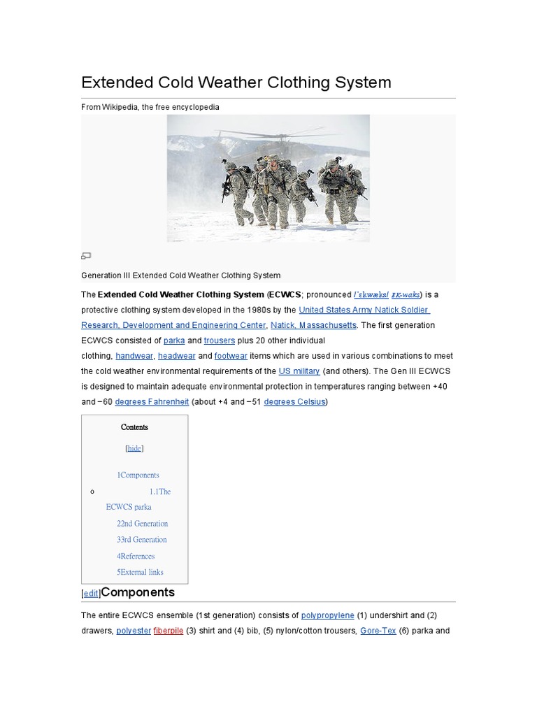 Extended Cold Weather Clothing System: Components | PDF | Clothing ...