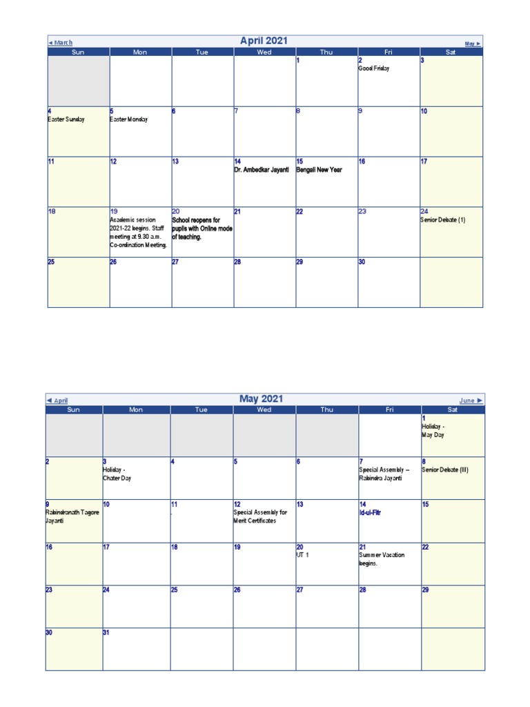 1ST Term Calendar 2021-2022 | Download Free PDF | Observances | Holidays