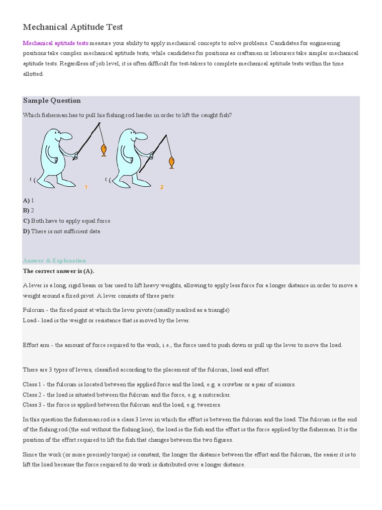 Mechanical Aptitude Test: Sample Question | PDF