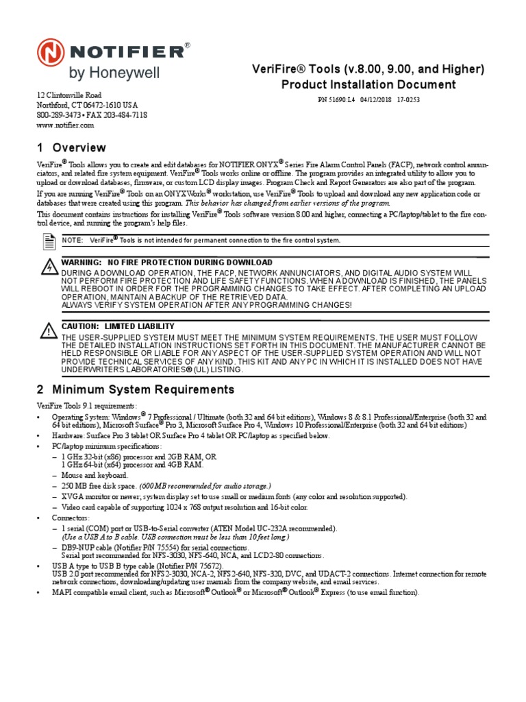 Verifire® Tools (V.8.00, 9.00, and Higher) Product Installation ...