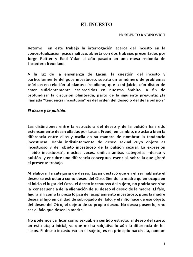 El Incesto | PDF | Jacques Lacan | Incesto