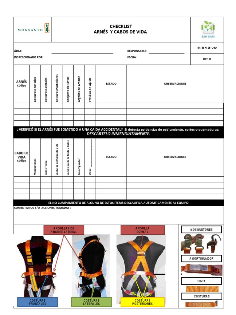 44-ESH-25-060 Checklist Arnés y Cabos de Vida | PDF
