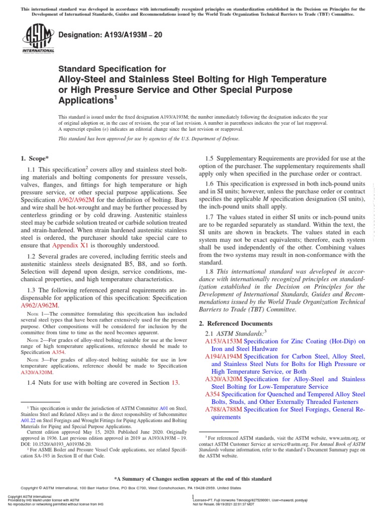 Astm A193 | PDF | Screw | Steel