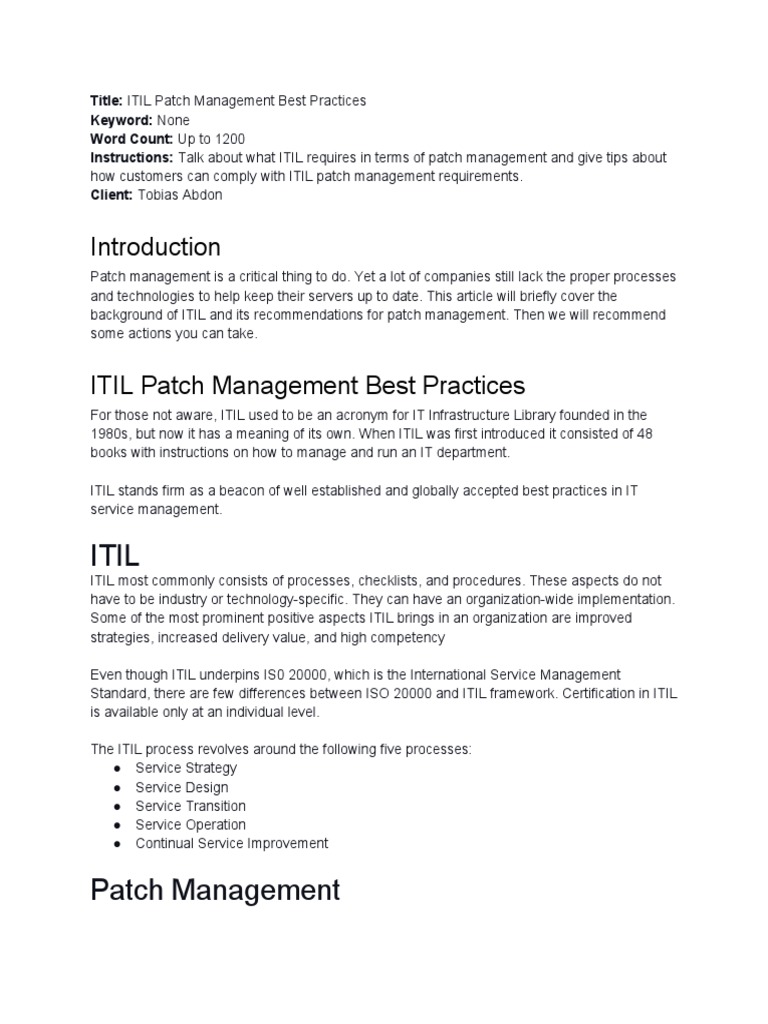 01 - ITIL Patch Management Best Practices | Download Free PDF | Itil ...