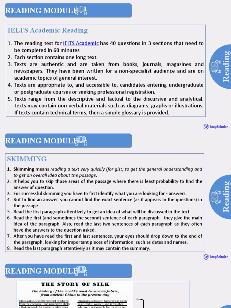 Reading (Skim, Scan + Practice Ques - T, F, NG) + Writing (Intro + Sample Answer WT2) | PDF ...