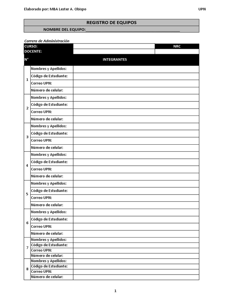 Formato Formacion de Equipos - Upn | PDF