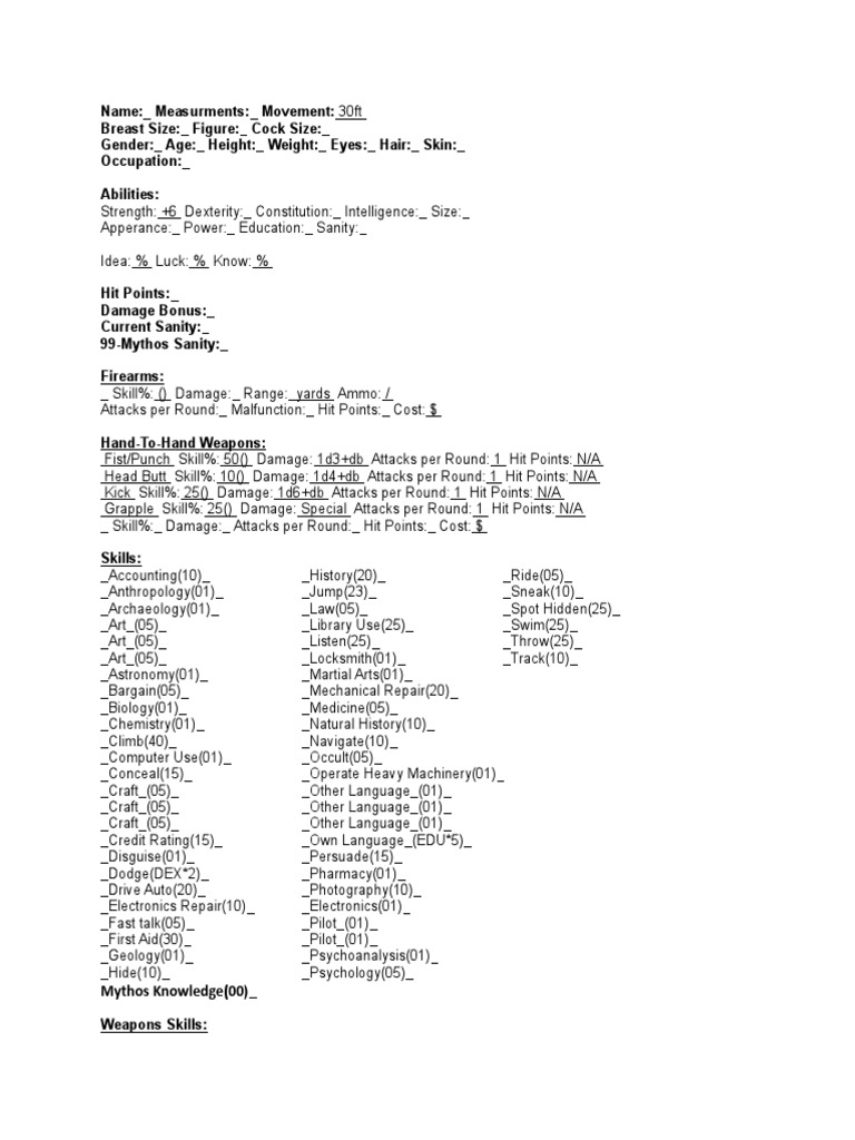 Call of Cthulhu Character Sheet-Vampire | PDF