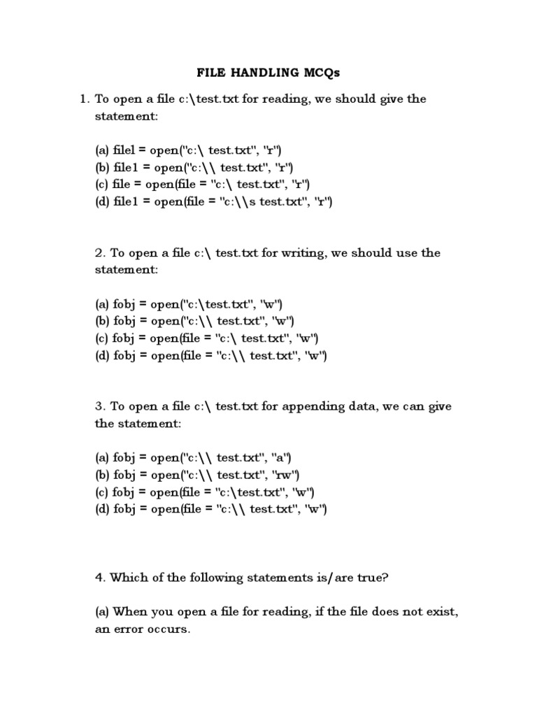 XII Computer Science File Handling MCQ | PDF | Computer File | Comma Separated Values