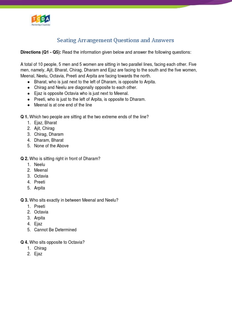 Seating Arrangement Questions and Answers | PDF | Brand | Adidas