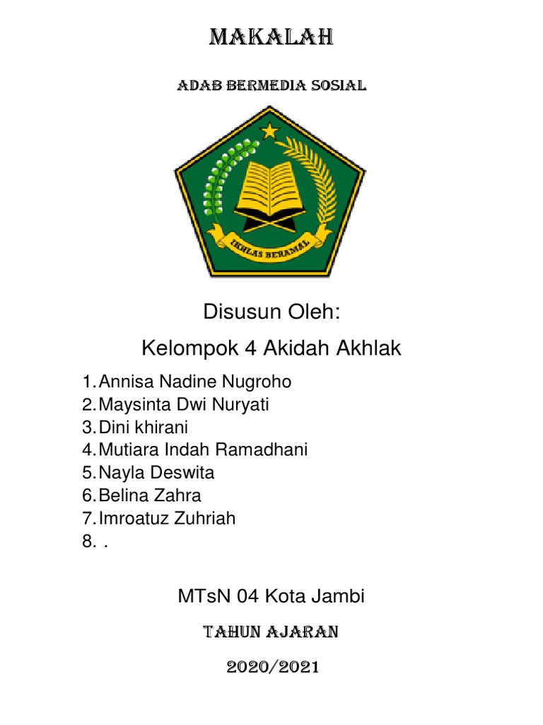 Cover Makalah Akidah Akhlak 8a | PDF
