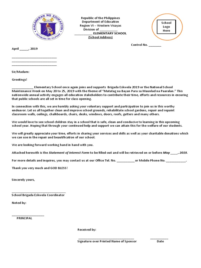 Solicitation Letter For Brigada Eskewla Sample Only Jenrap | PDF