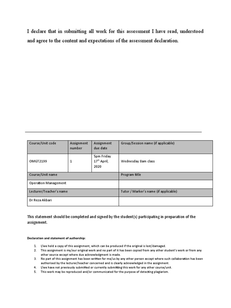 Operations Management Assignment 1 | PDF | Forecasting | Plagiarism