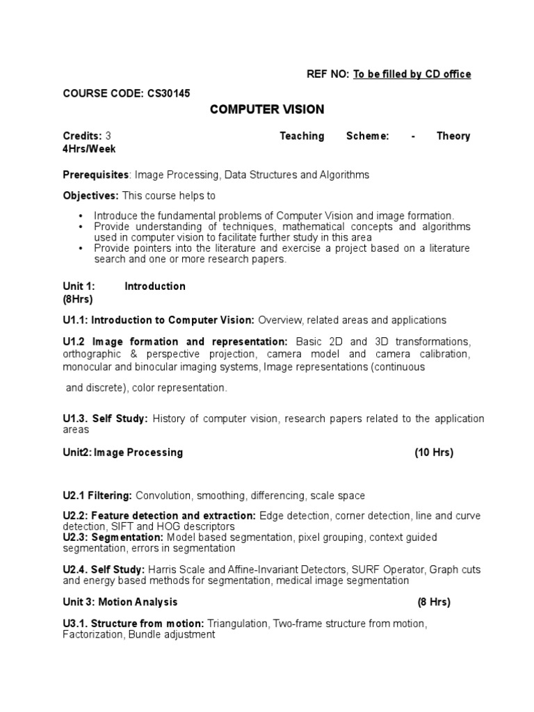 3 2c735de418 Syllabus Computer Vision Modified | PDF | Image ...