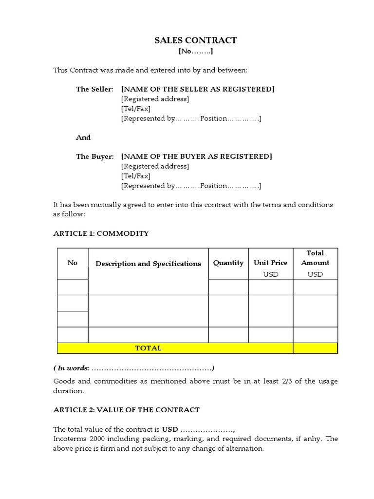 Sale Contract (Sample) - Vietnam | PDF | Economies | Business