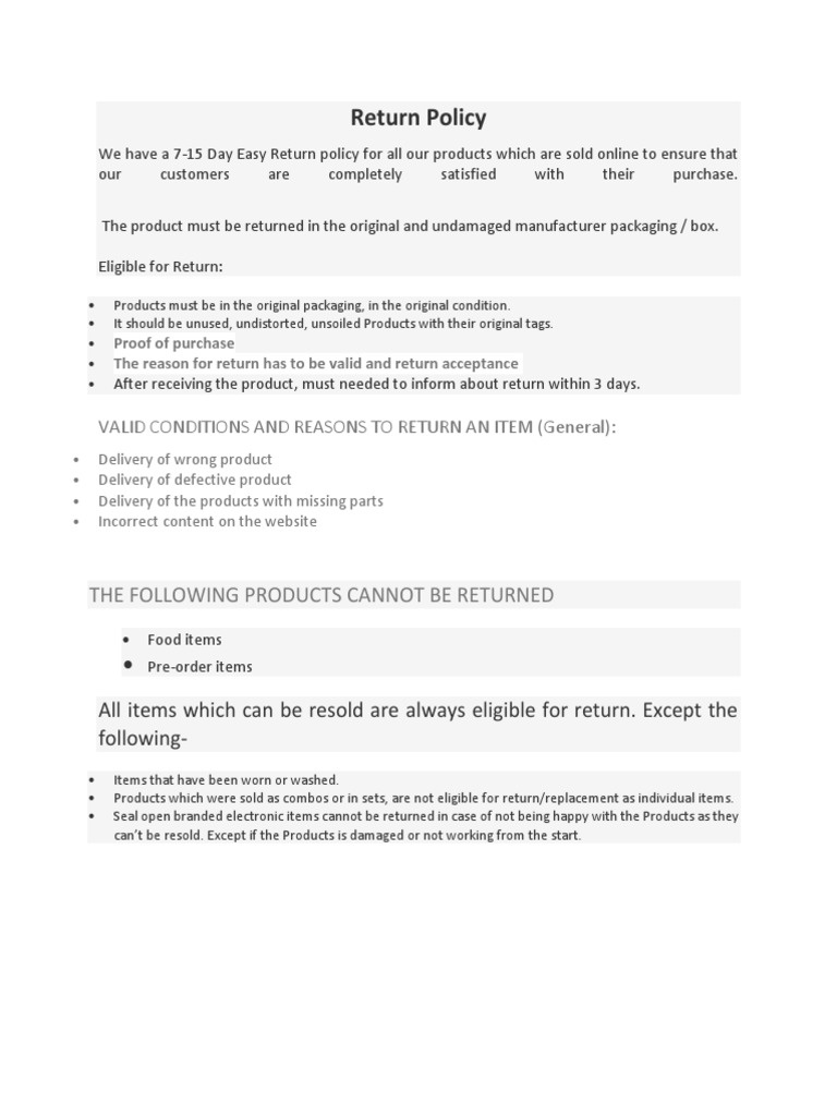 Return Policy: Valid Conditions and Reasons To Return An Item (General ...