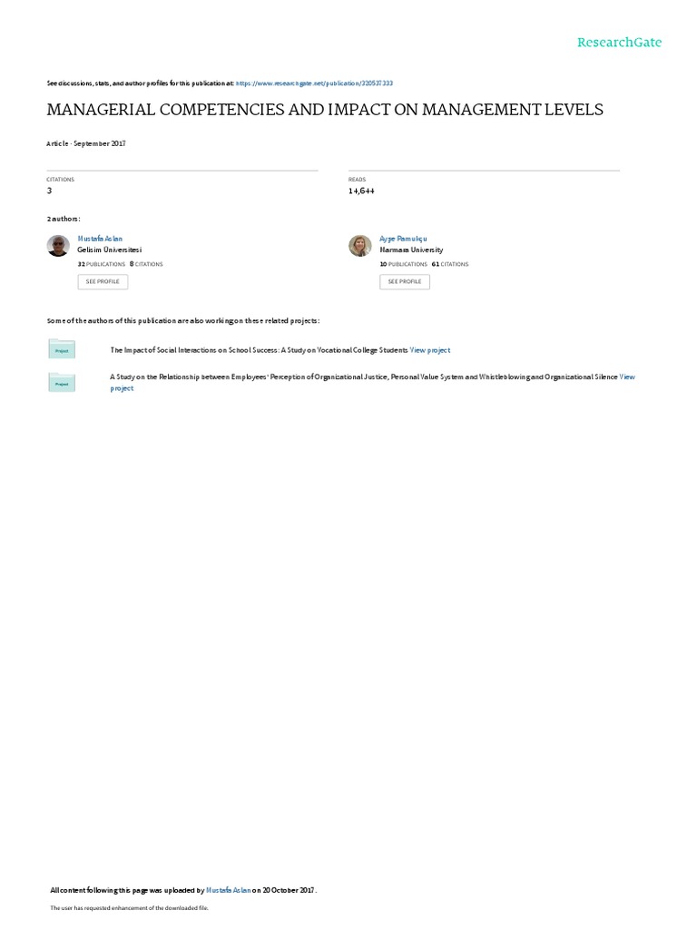 Managerial Competencies and Impact On Management Levels: Article | PDF ...