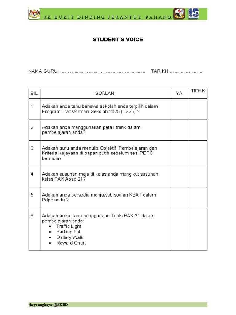 Borang 1 Student Voice | PDF