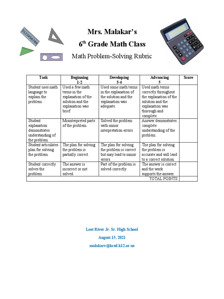 Problem-Solving Math Rubric | PDF
