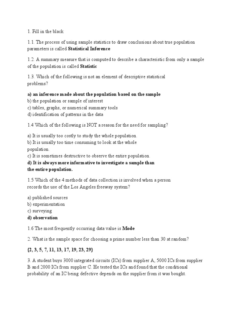 A) An Inference Made About The Population Based On The Sample ...