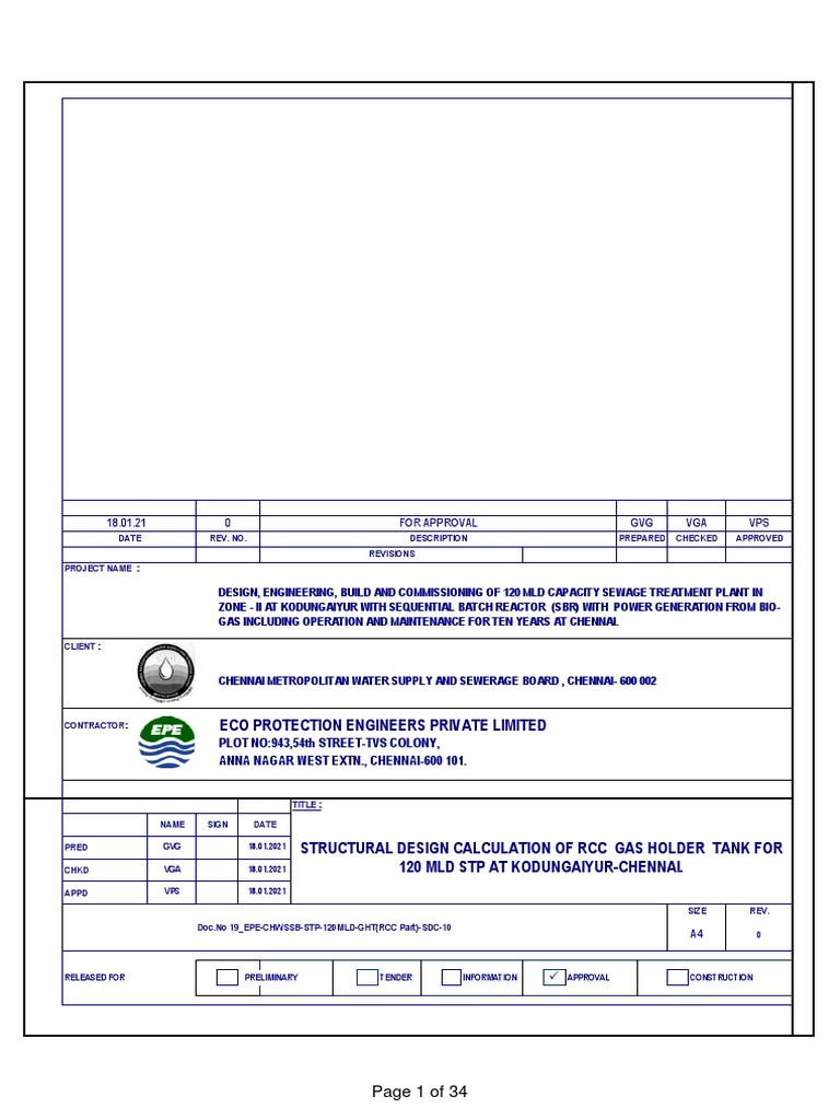 Structural Design of 120 MLD STP Gas Tank | PDF | Concrete | Economic ...