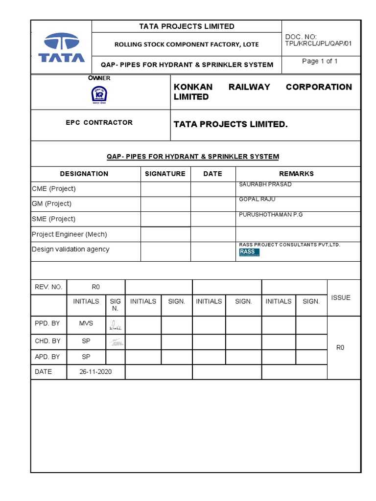QAP For Pipes For Hydrant and Sprinkler System | PDF | Building ...