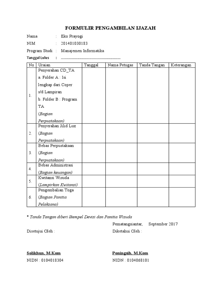 Formulir Pengambilan Ijazah 2017 | PDF | Karier & Perkembangan