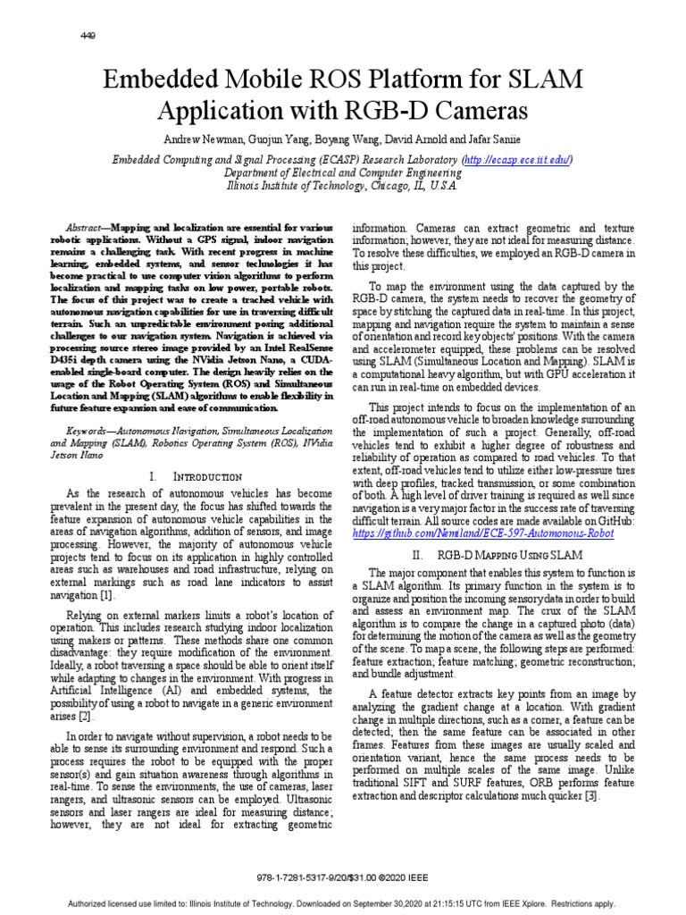 Embedded Mobile ROS Platform For SLAM Application With RGB-D Cameras ...