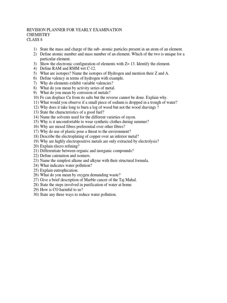 ICSE Class 8 Question Bank For Annual Exam - CHEMISTRY | PDF