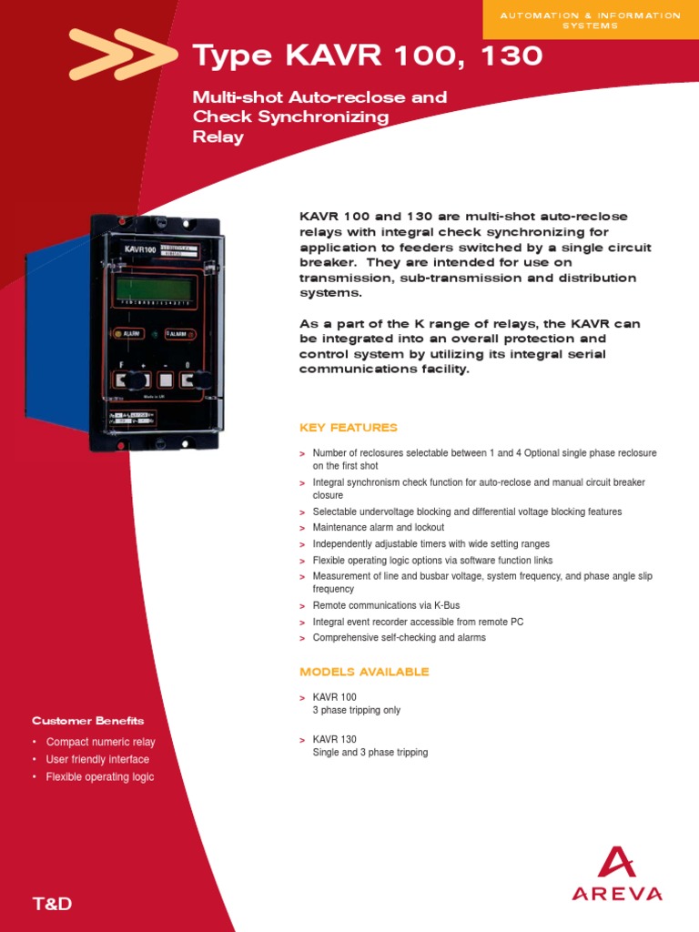 Type KAVR 100, 130: Multi-Shot Auto-Reclose and Check Synchronizing ...