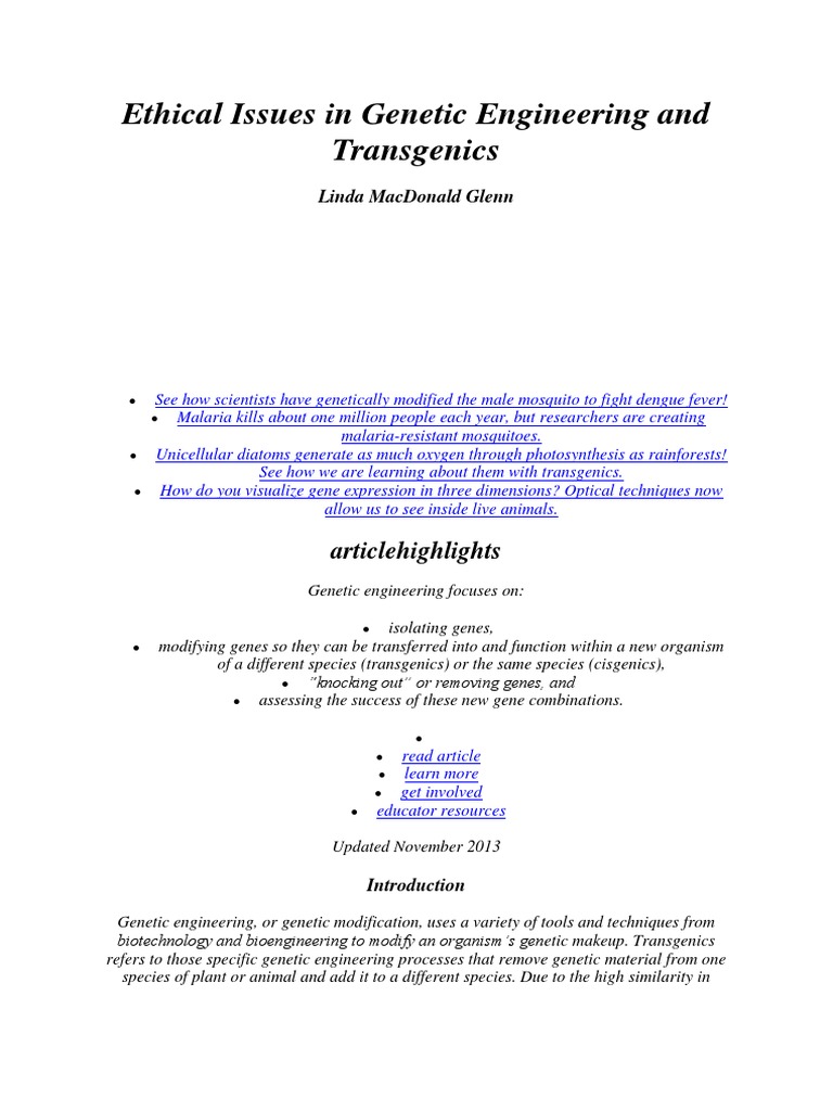 Ethical Issues in Genetic Engineering and Transgenics | PDF ...
