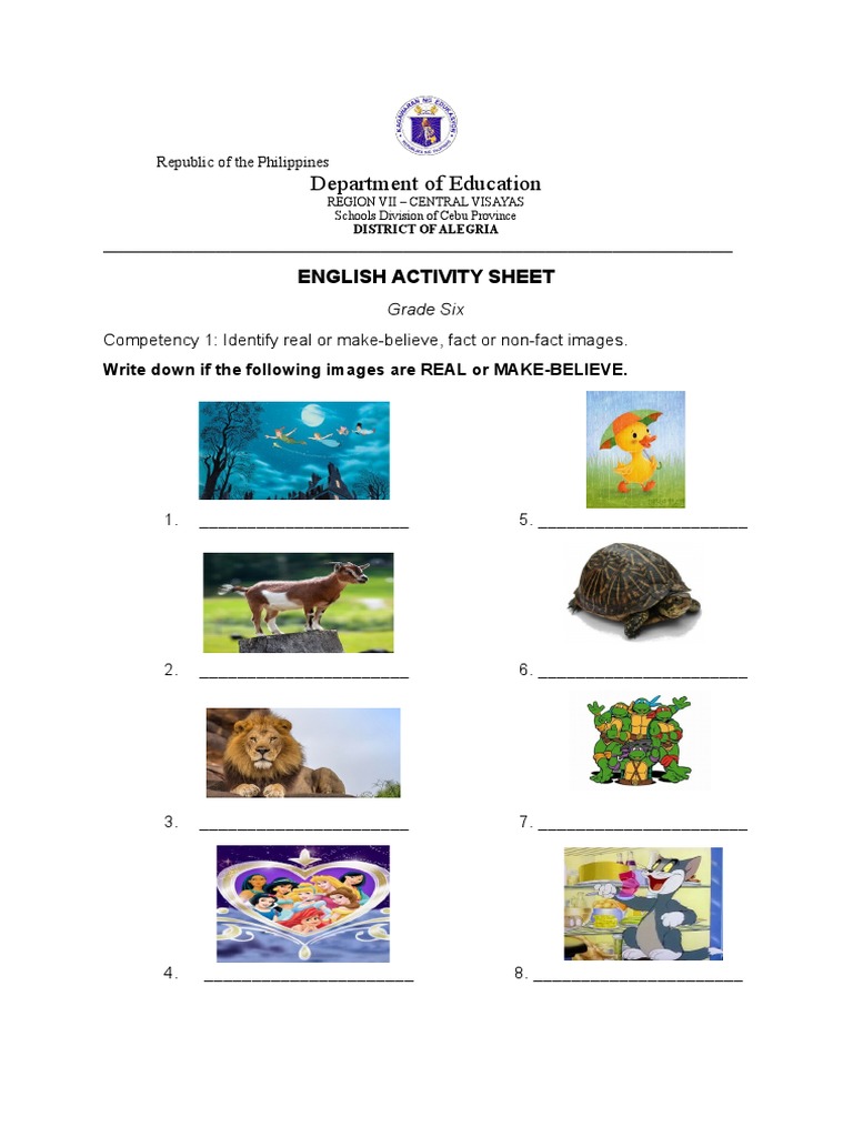 English Activity Sheets Grade 6 PDF
