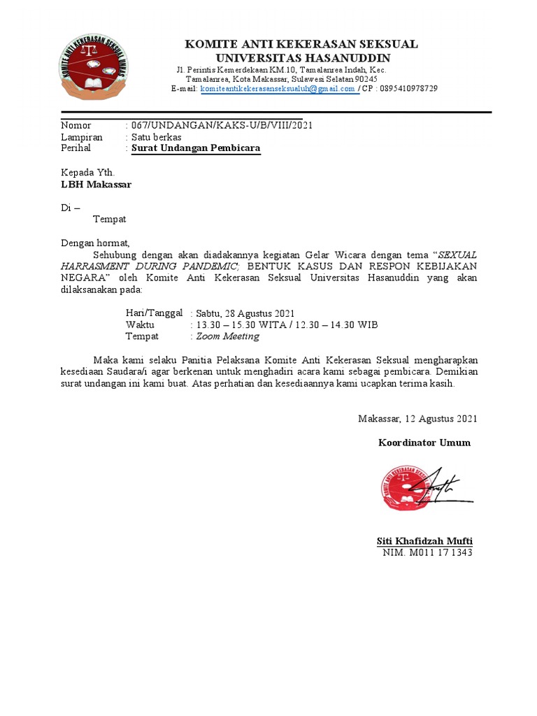 Surat Undangan Narasumber LBH | PDF