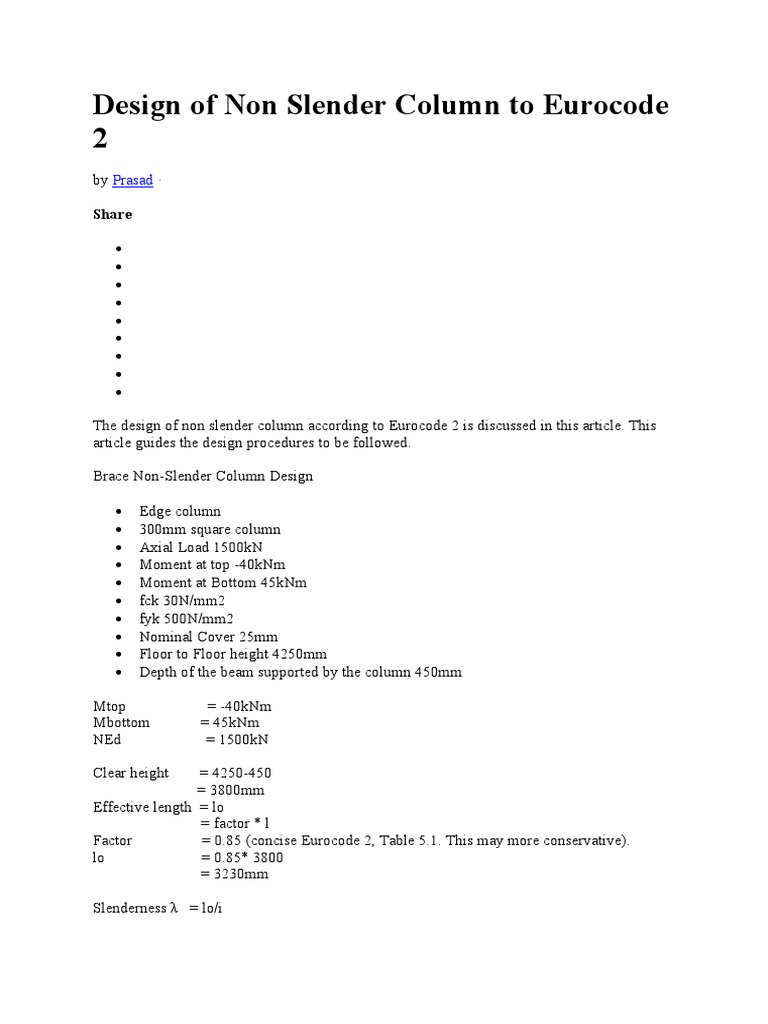 Design of Non Slender Column To Eurocode 2 | PDF | Column | Classical ...