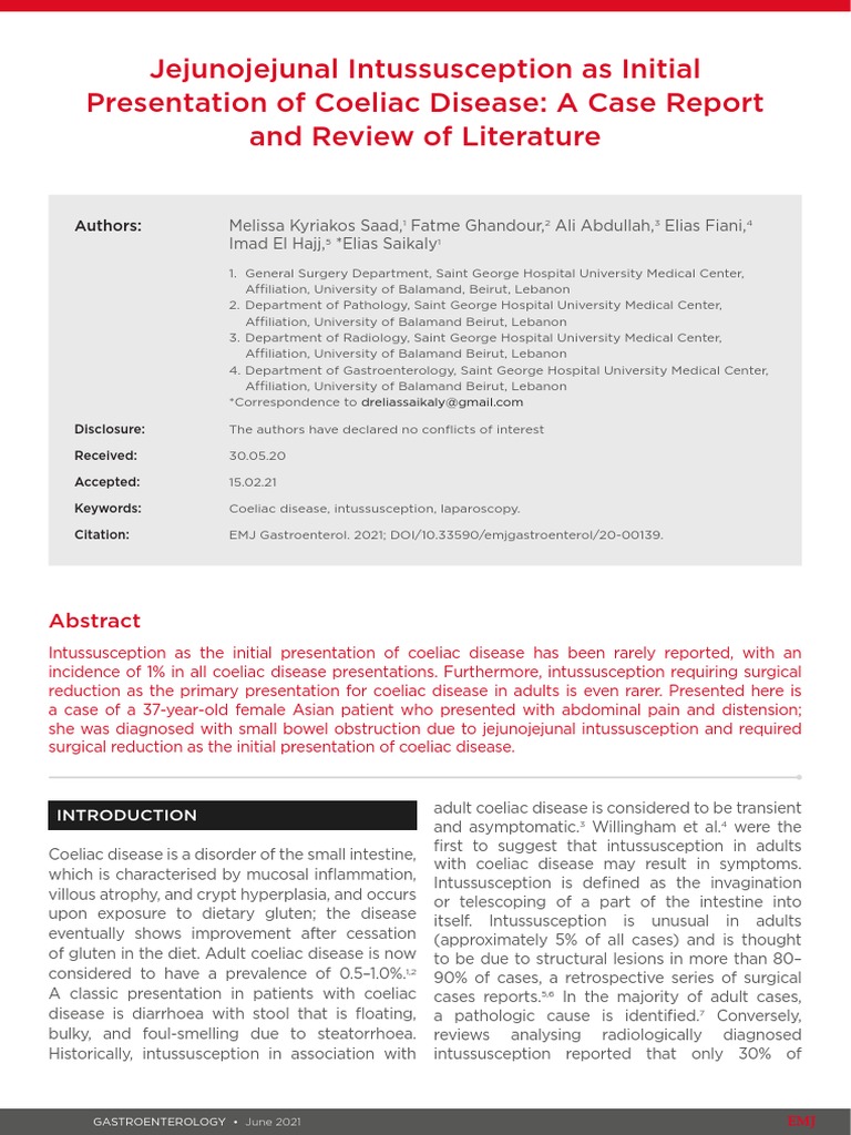 Jejunojejunal Intussusception As Initial Presentation of Coeliac ...